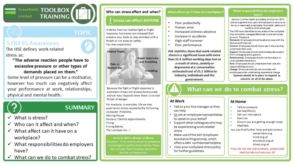 Toolbox Training - Stress Awareness - Greenfields Countryside Limited
